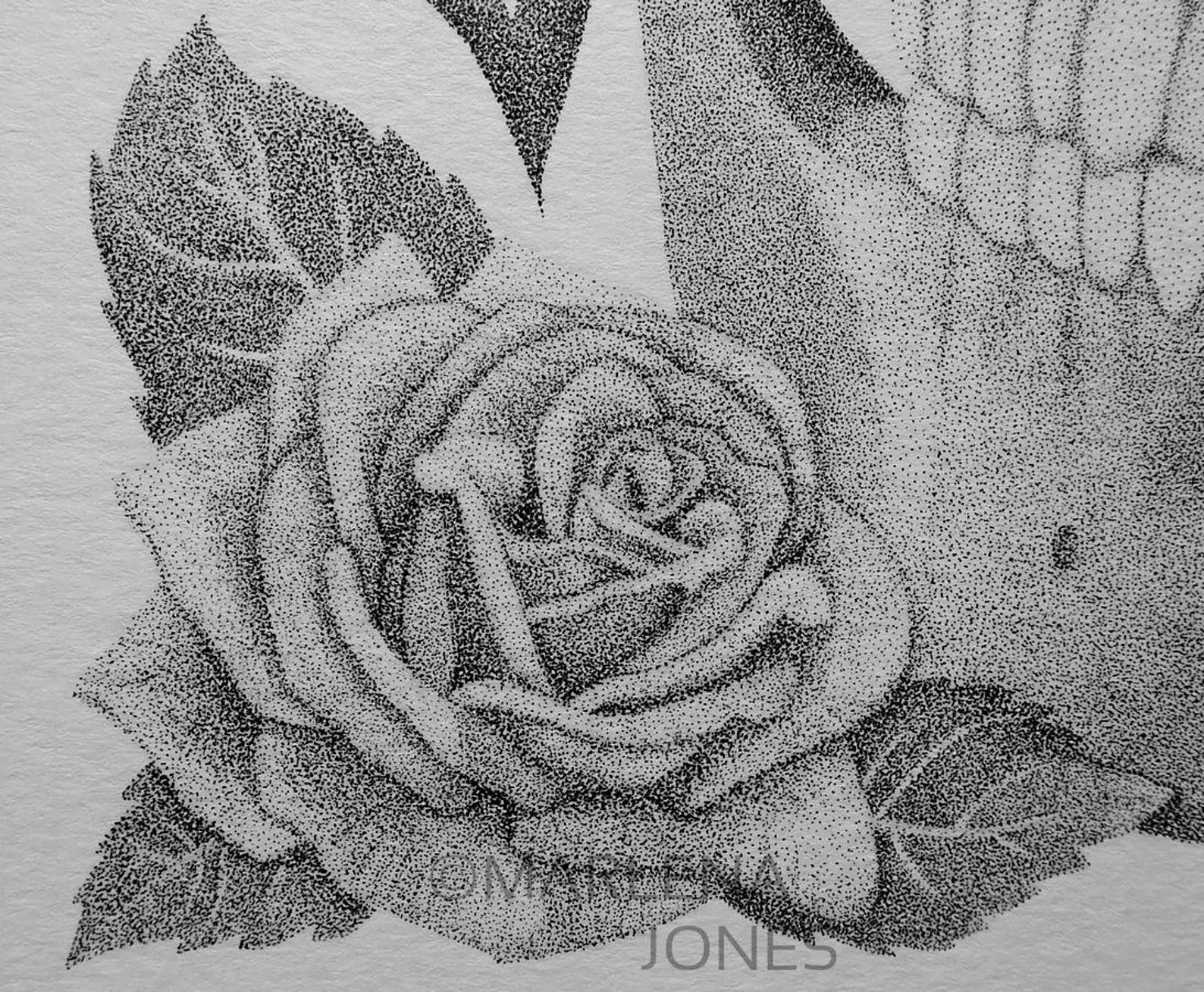 Stippling Drawing Just DOTS Ink Drawing Skull Rose Butterflies - Etsy