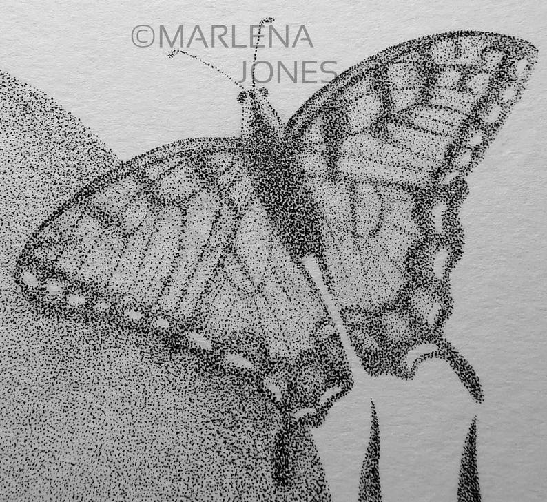 Stippling Drawing Just DOTS Ink Drawing Skull Rose Butterflies - Etsy