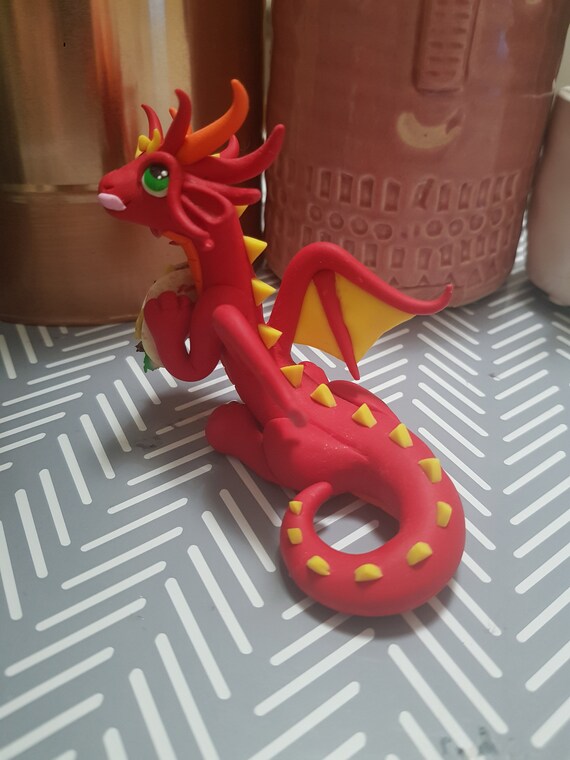 Art & Collectibles Figurines Red polymer clay taco dragon etna.com.pe