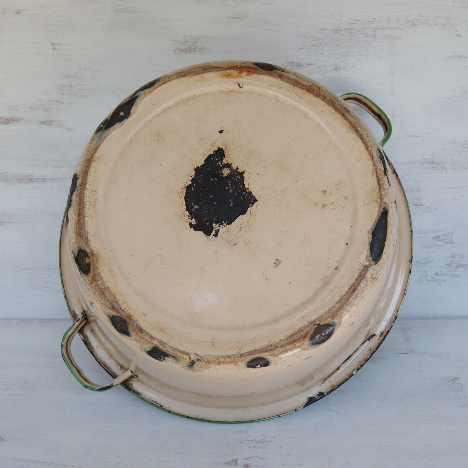 Extra Large Rustic Rusty Enamel Basin With Handles Beige - Etsy