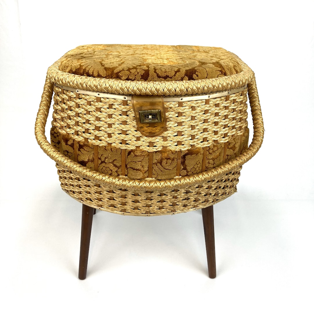 Vintage MCM Sewing Basket on Legs - Penney's - Etsy