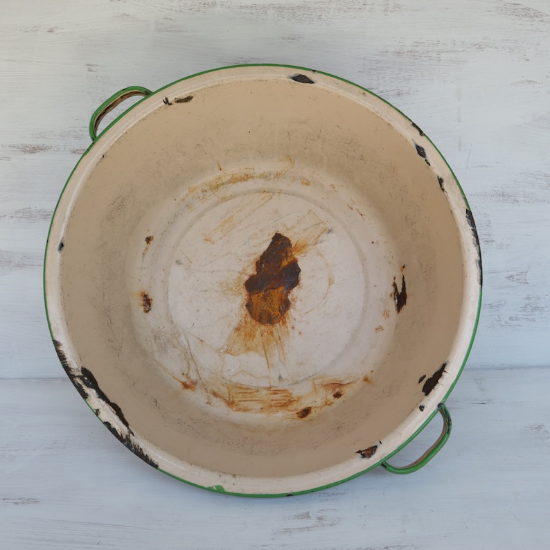 Extra Large Rustic Rusty Enamel Basin With Handles Beige - Etsy