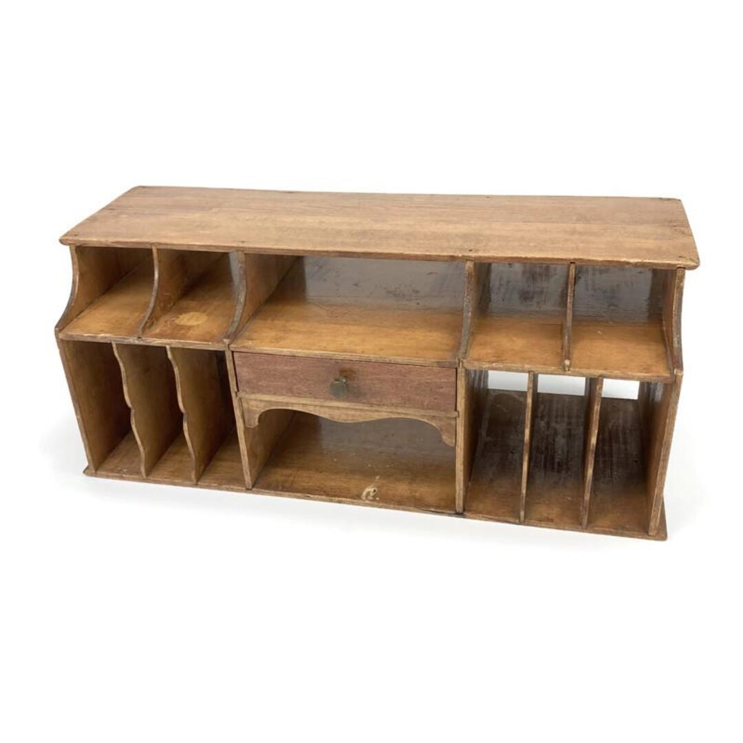 Vintage Wooden Desk Organizer With Drawer – Mid-century Mail Sorter ...