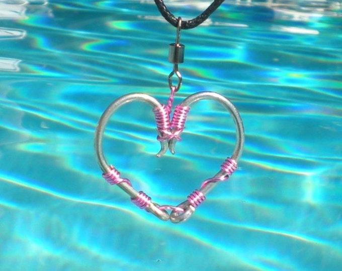 The REAL Fish HOOK HEART Necklace - Pink on Silver Hooks - Etsy