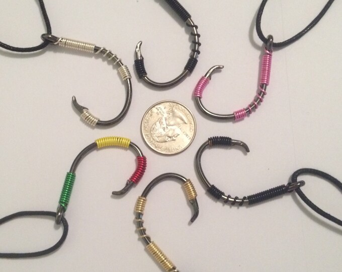 REAL FISH HOOK Necklace! Your Choice of Color Wire on Black Hook - Etsy