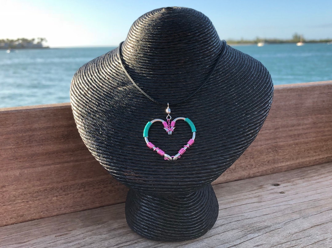 The REAL Fish HOOK HEART Necklace - Pink and Seafoam Green on Silver ...