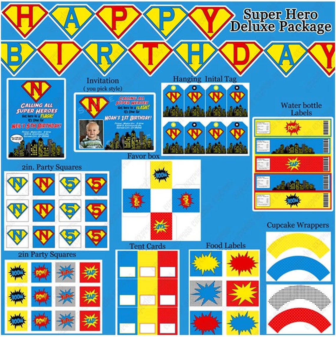 Superhero Polka Dot Print 11 Balloons Birthday Party - Etsy