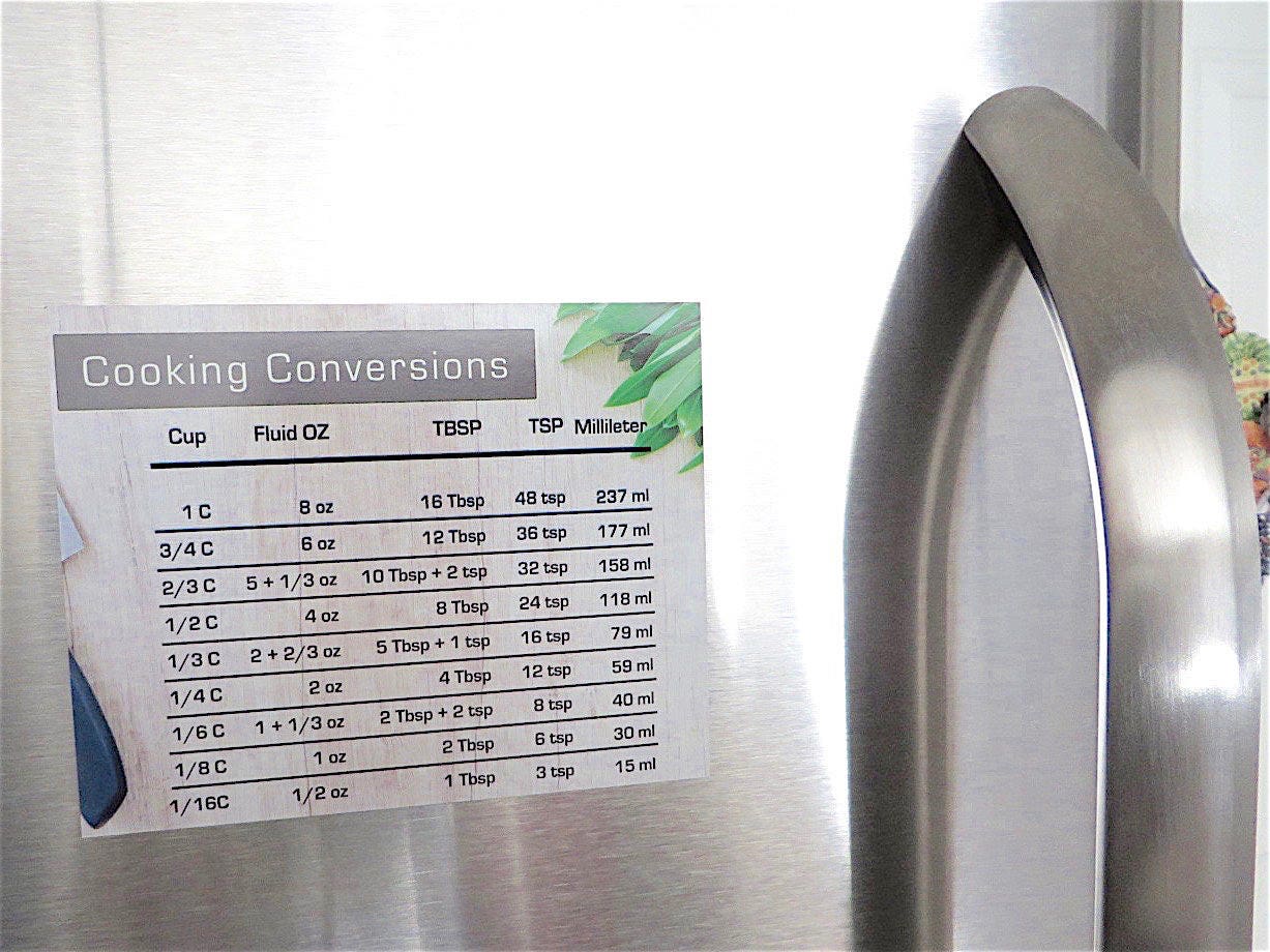 Cooking Conversions Magnet, Conversion Chart Decal, Kitchen Conversions ...