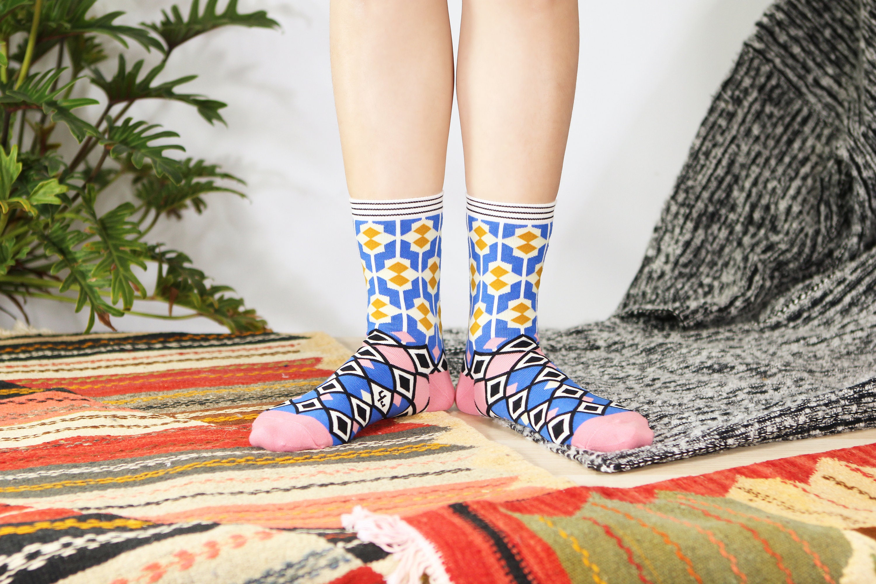 Moroccan Tile Blue Unisex Crew Socks Cotton Socks Colorful Fun ...