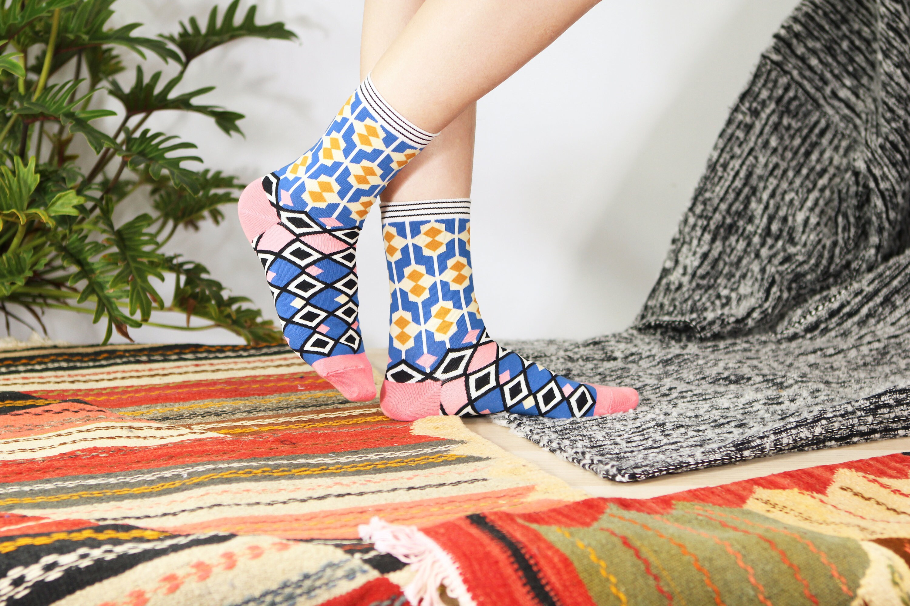Moroccan Tile Blue Unisex Crew Socks Cotton Socks Colorful Fun ...