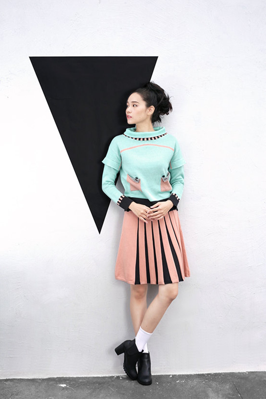 Milwaukee Mint Wide Turtle Neck Long Sleeve Knitted Sweater - Etsy