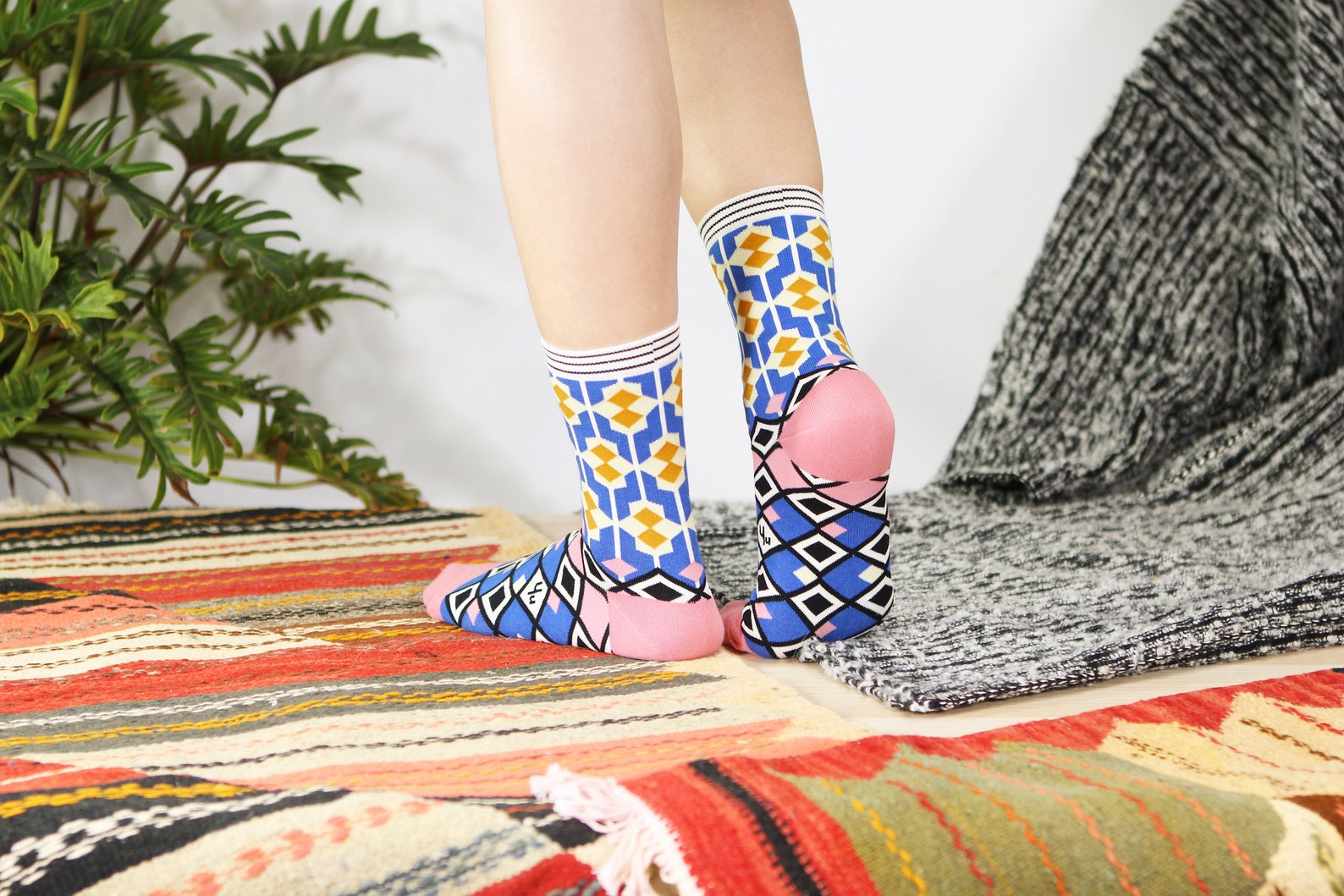 Moroccan Tile Blue Unisex Crew Socks Cotton Socks Colorful Fun ...