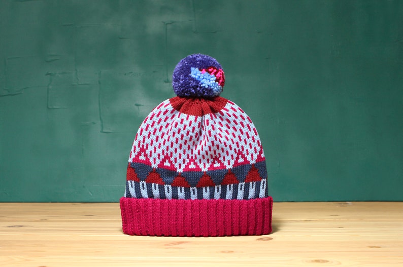 Magenta Triangle Detachable Pom Pom Beanie Hat for Men for - Etsy