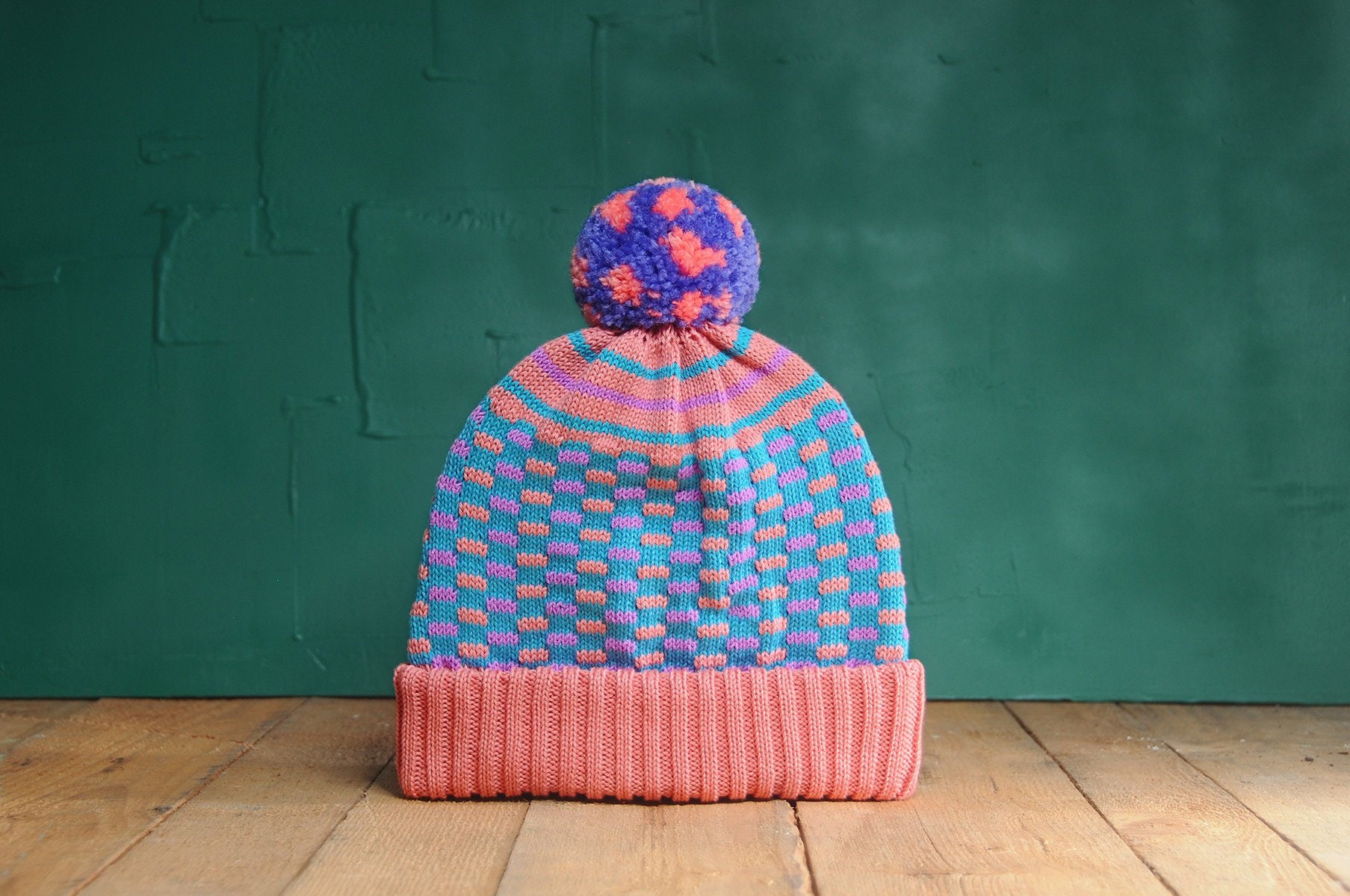 Salmon Circus Detachable Pom Pom Beanie Hat for Men for Women Colorful ...