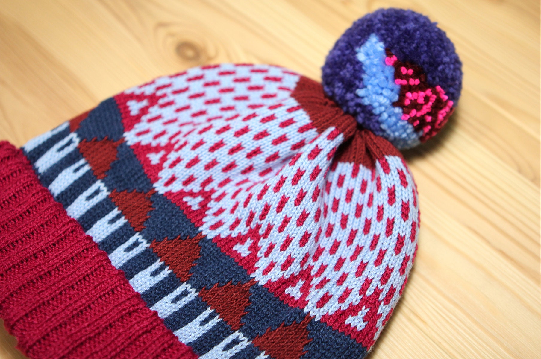 Magenta Triangle Detachable Pom Pom Beanie Hat for Men for | Etsy