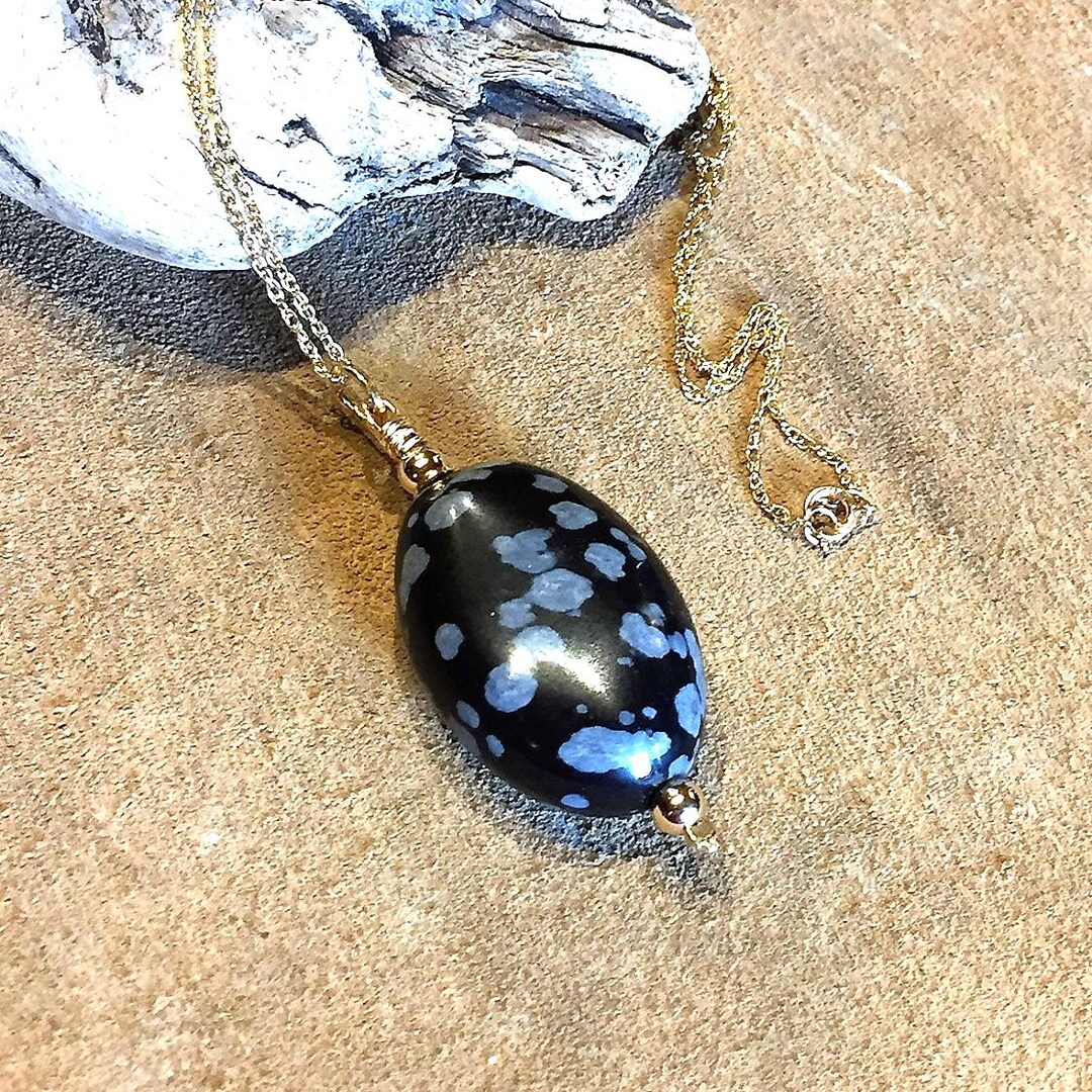 Obsidian Pendant Necklace, Obsidian Drop With 14 K Gold Necklace ...