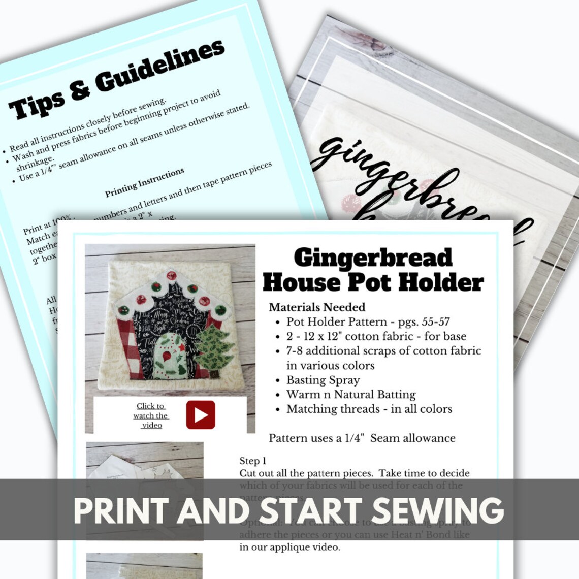 Gingerbread House Pot Holder Sewing Pattern: Holiday Kitchen (PDF ...