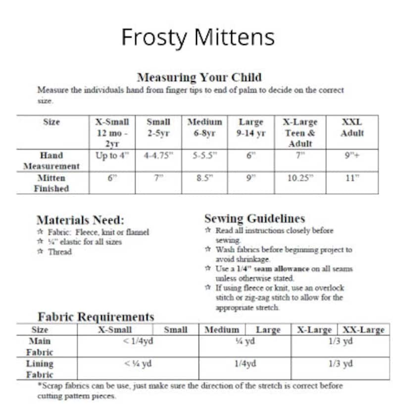 Fleece Mitten Sewing Pattern: Kids & Adult Sizes (PDF Pattern) - Etsy