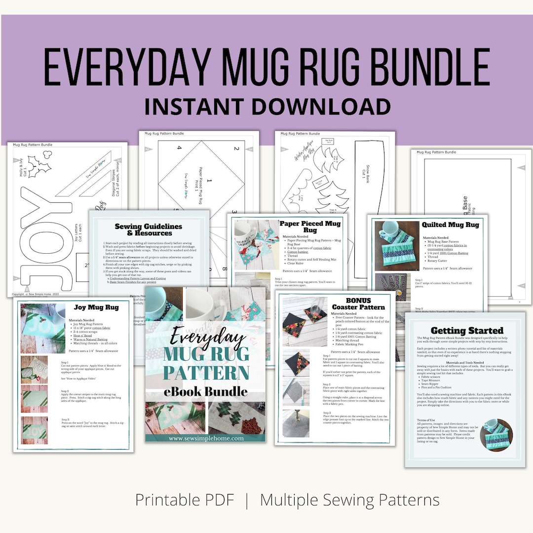 Mug Rug Sewing Pattern Bundle: Beginner DIY Kitchen Coasters (PDF ...