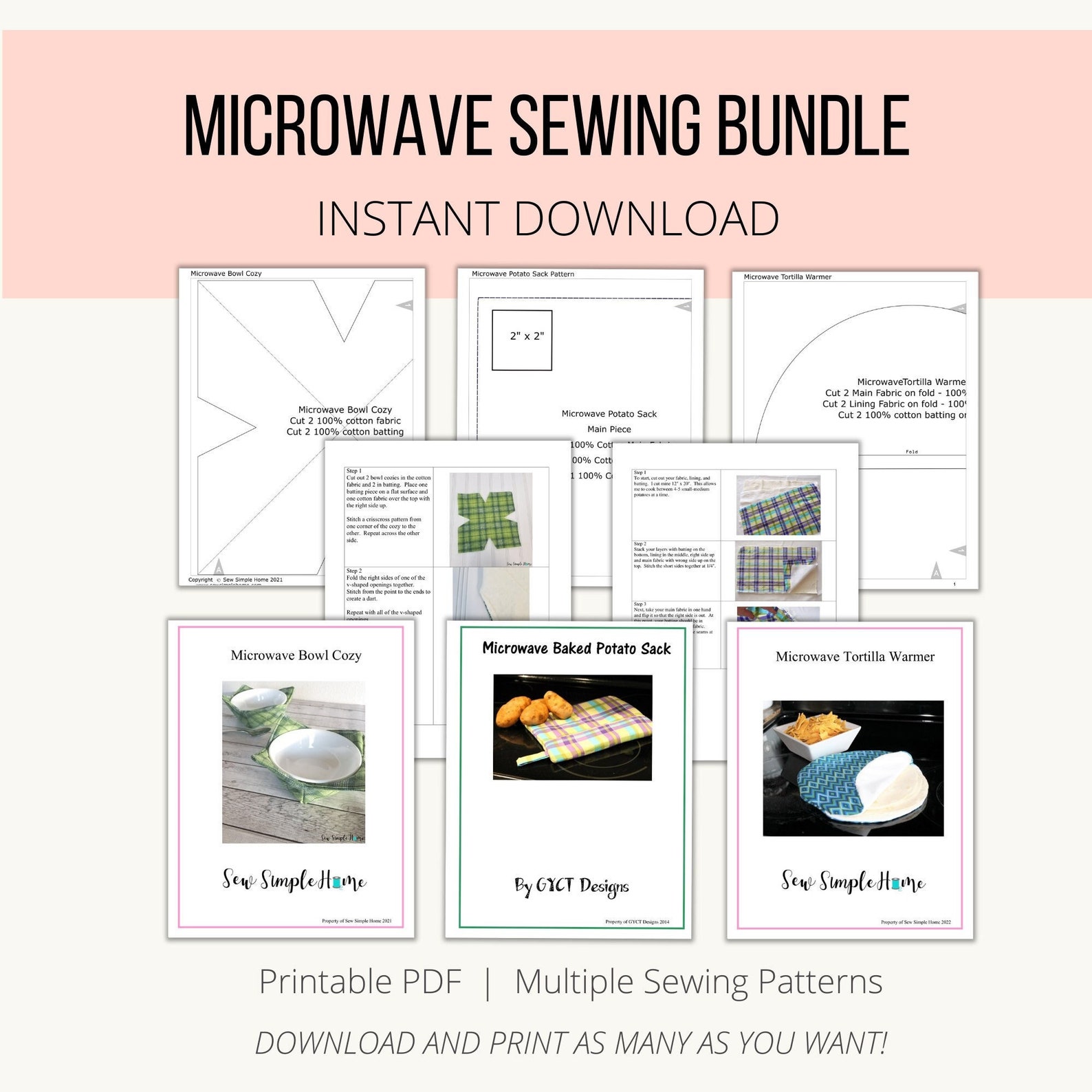 Microwave Cozy Sewing Pattern Bundle Kitchen Sewing PDF - Etsy