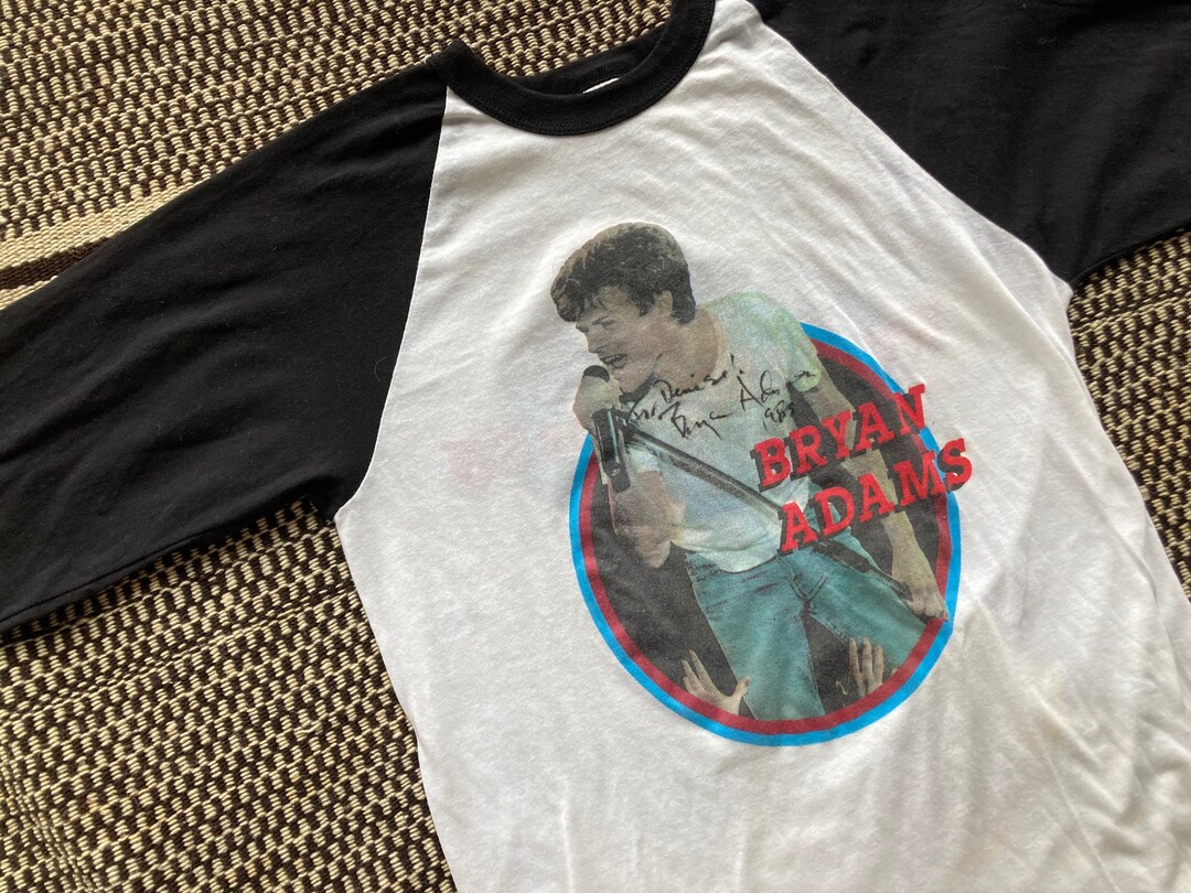 S Signed 80s Bryan Adams Tour T Shirt Raglan Baseball Sleeves Band Tee ...