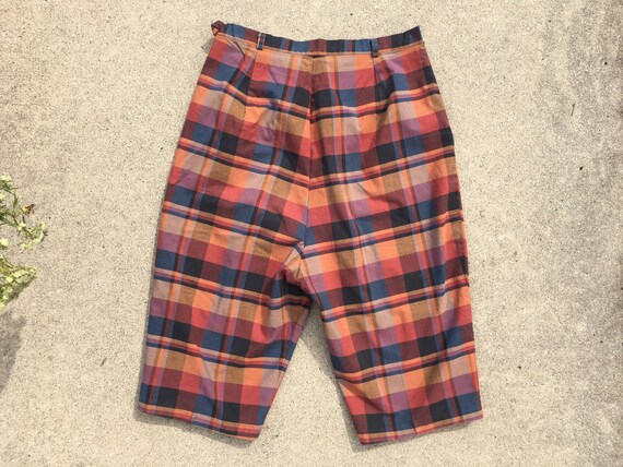 50s Side Zip Plaid Cotton Clam Diggers High Waist Fal… - Gem