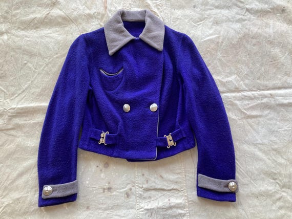 1930s 2-Tone Ski Jacket Cropped Wool Coat Purple Gray… - Gem