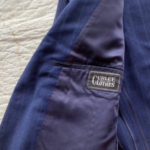 Size 40 30s 40s Striped Navy Blue Wool Suit Jacket Sport Coat Curlee ...