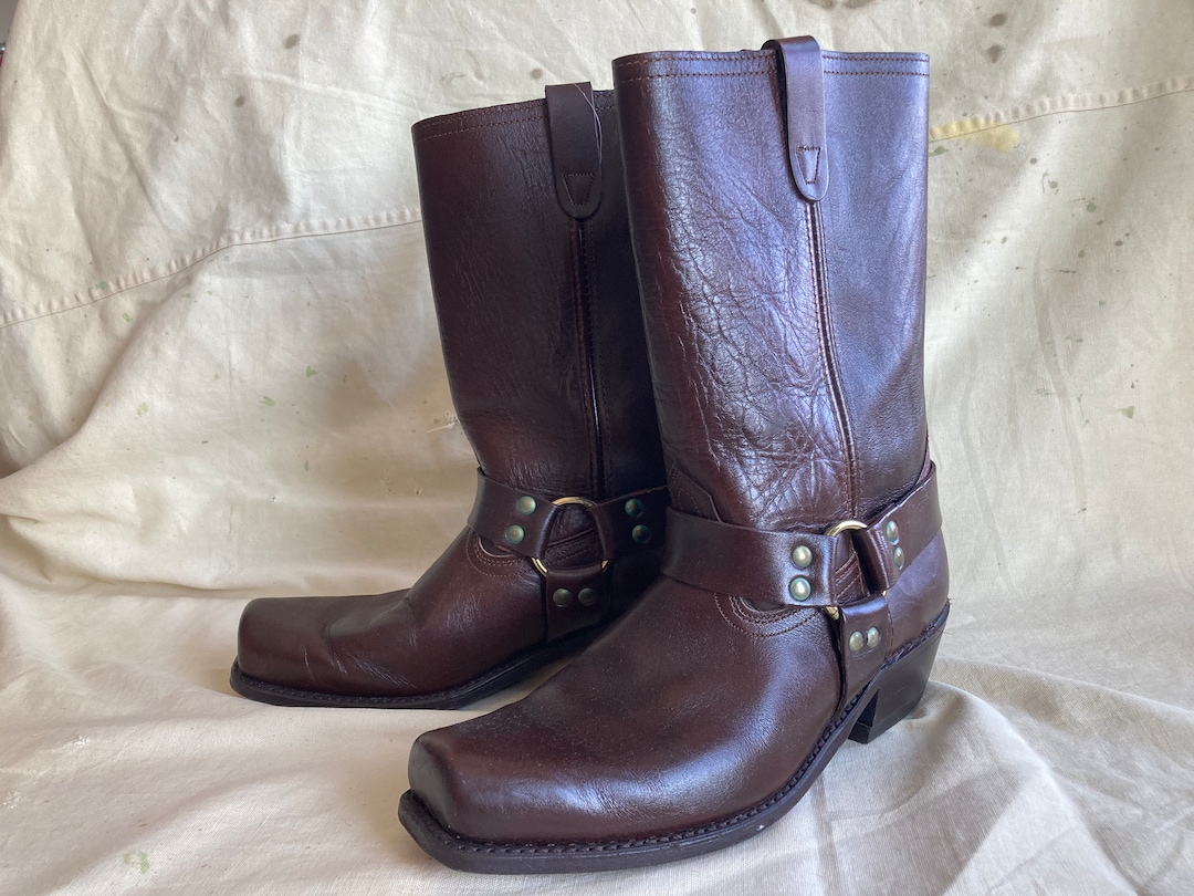 1970s 11 EE Brown Leather Engineer Boots Wide Motorcycle Riding Boots ...