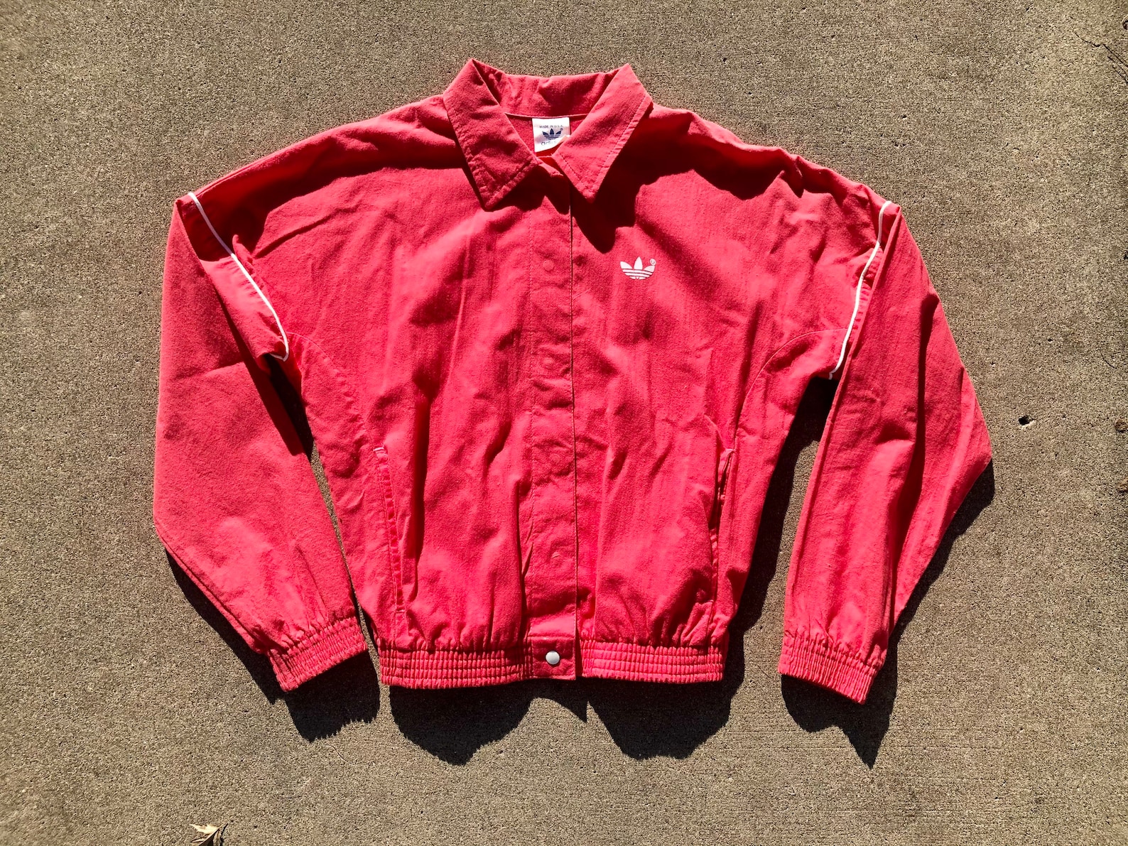 M L 80s Coral Pink Adidas Track Jacket Contrast Piping Collared 100% ...