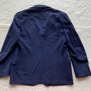 Size 40 30s 40s Striped Navy Blue Wool Suit Jacket Sport Coat Curlee ...