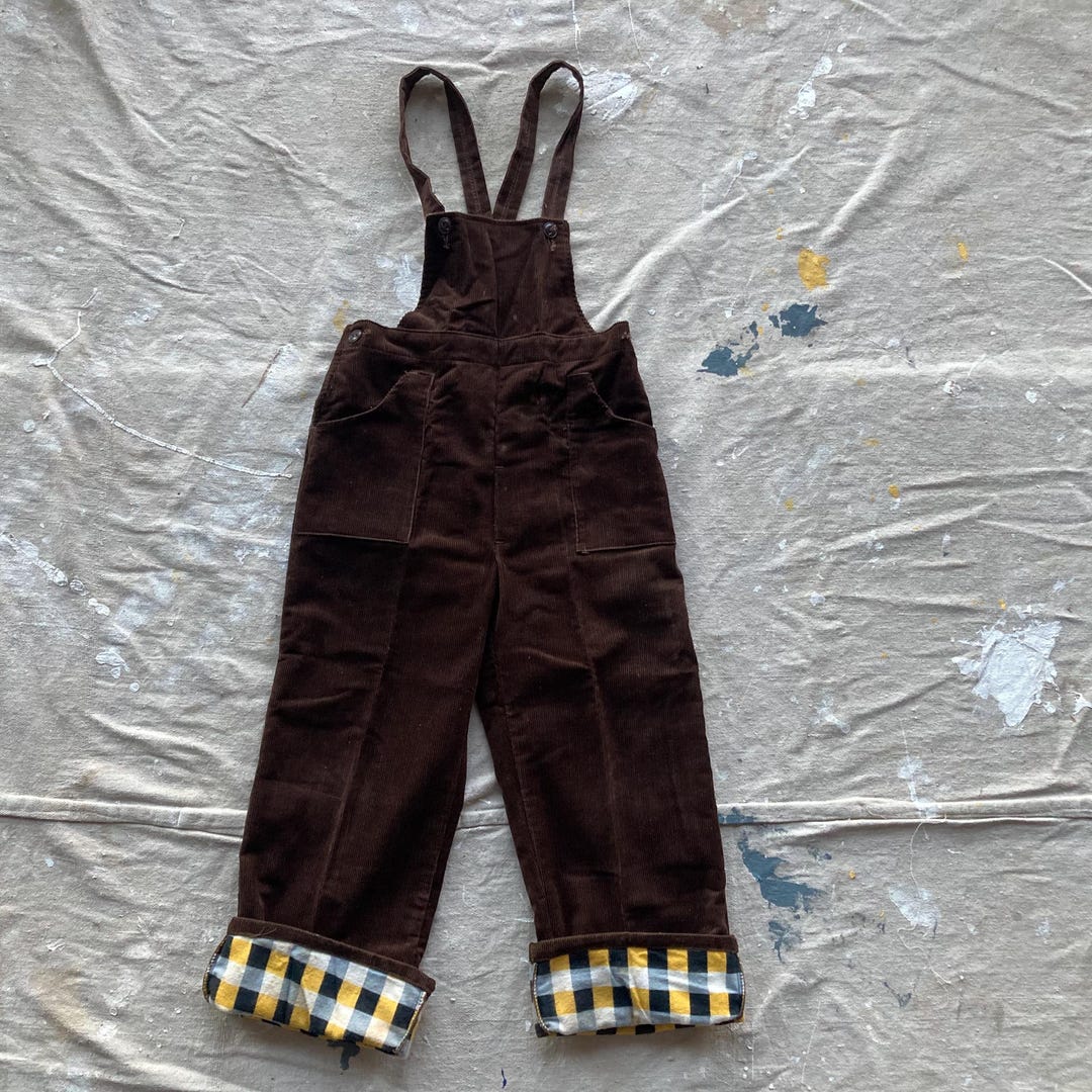 1940s Kids Corduroy Overalls Flannel Lined Plaid Cotton J.C. Penny ...