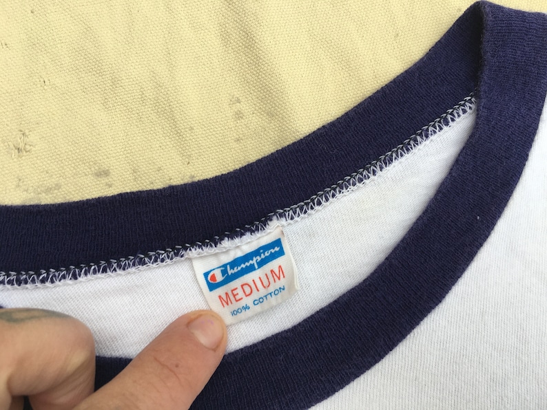 Medium 70s Champion Blue Bar Ringer 100% Cotton T Shirt | Etsy
