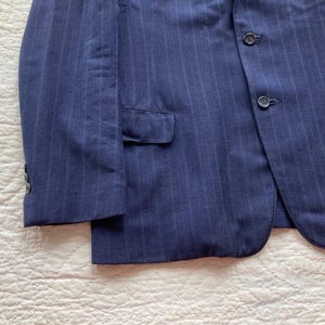 Size 40 30s 40s Striped Navy Blue Wool Suit Jacket Sport Coat Curlee ...