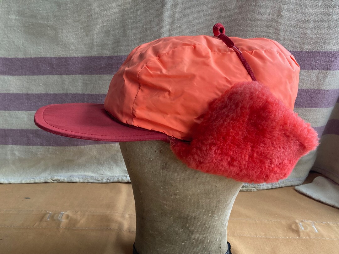 60s Eddie Bauer Hunting Hat Down Quilted Blaze Orange Winter Cap With ...