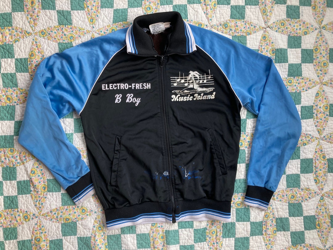 80s Hip Hop Emcee / DJ Track Jacket Striped Zip up Windbreaker Electro ...