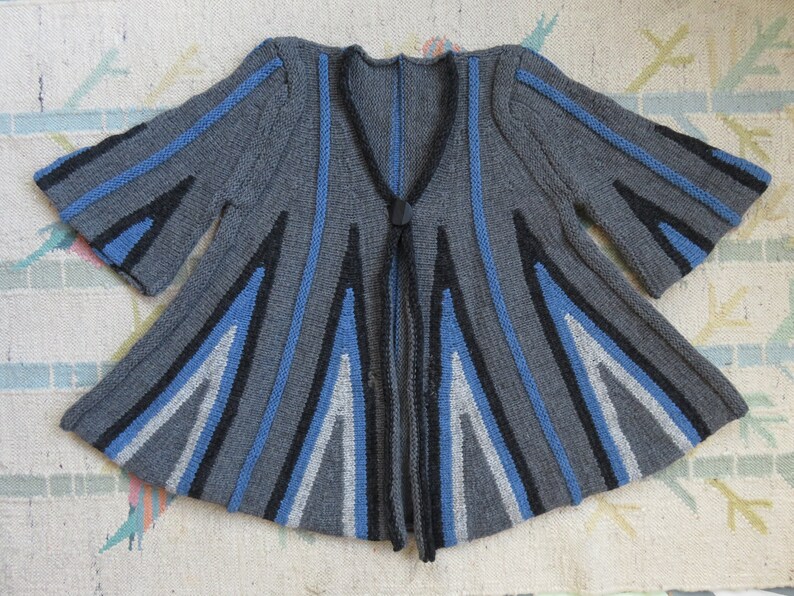 60s Striped Knit Bell Sleeve Cloak Handmade Cape / Poncho / - Etsy