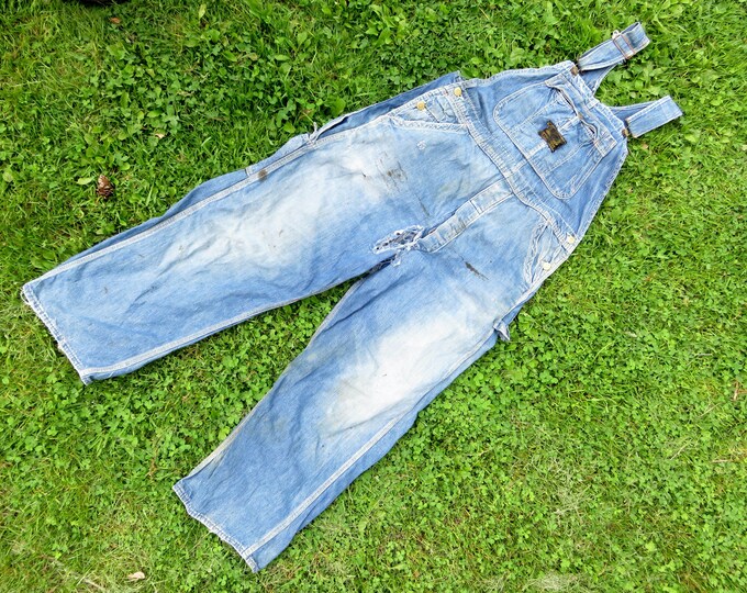 M L 60s Old Kentucky Denim Bib Overalls Cotton Thrashed Faded Farm ...