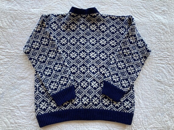 L 50s 60s Snowflake Wool Cardigan Picture Knit Sweate… - Gem
