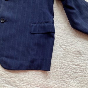 Size 40 30s 40s Striped Navy Blue Wool Suit Jacket Sport Coat Curlee ...