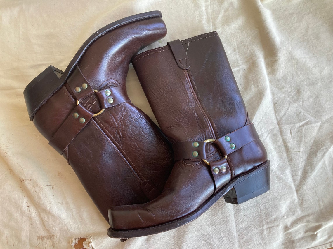1970s 11 EE Brown Leather Engineer Boots Wide Motorcycle - Etsy