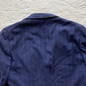 Size 40 30s 40s Striped Navy Blue Wool Suit Jacket Sport Coat Curlee ...