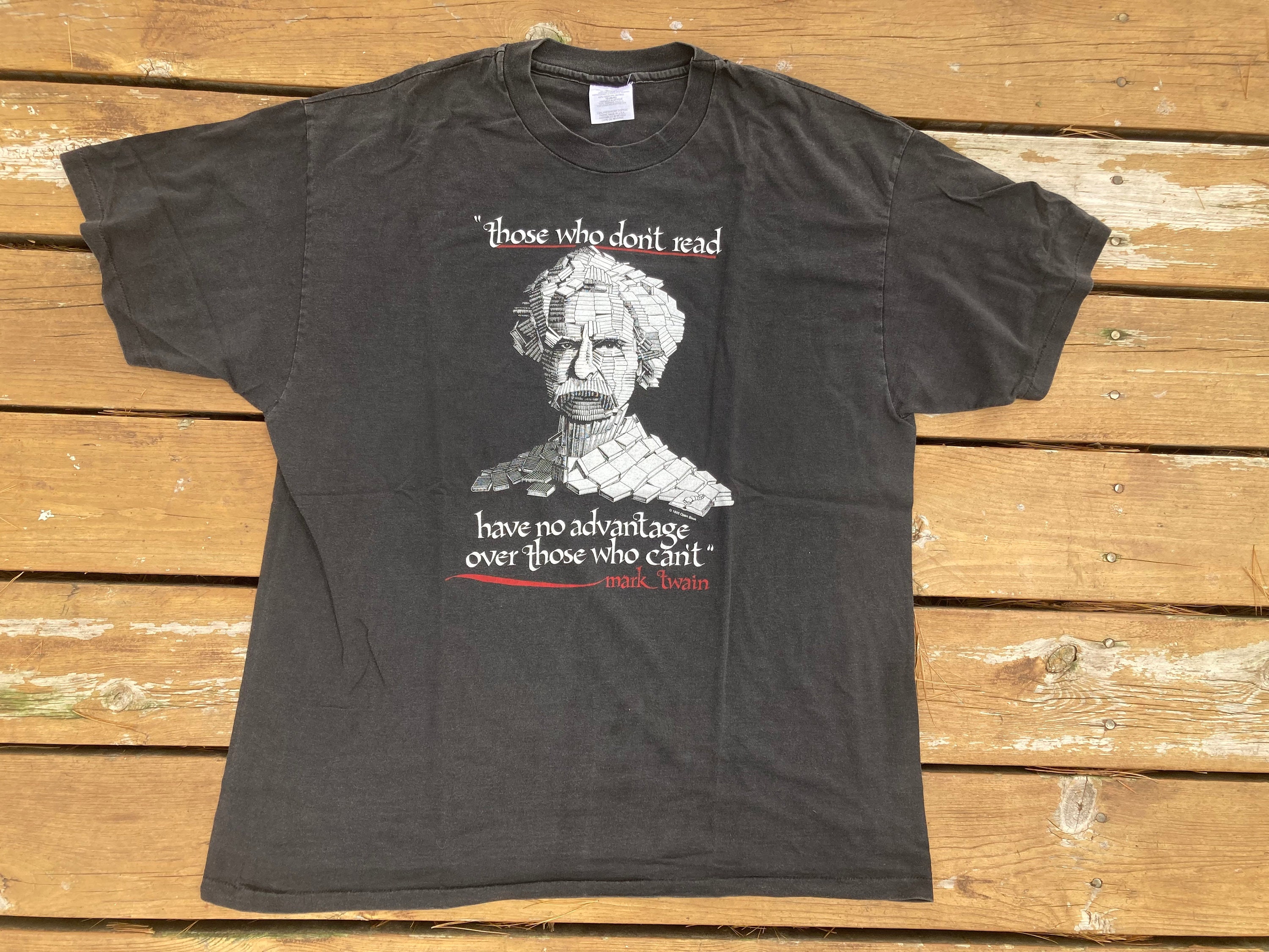 XL 90s Black Cotton Mark Twain T-shirt Those Who Don’t Read Author Art ...