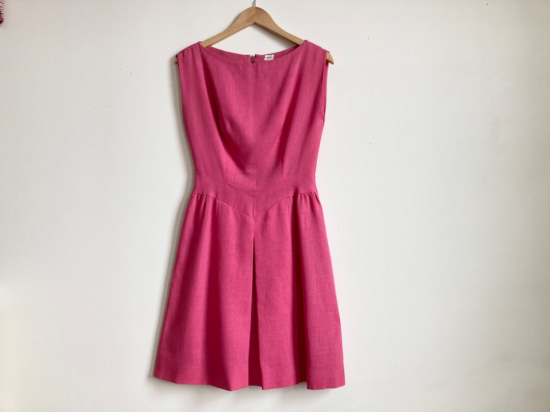 S 60s Bubblegum Pink Mini Dress Barbie Pink Hot Pink Go-go Nubby Cotton ...