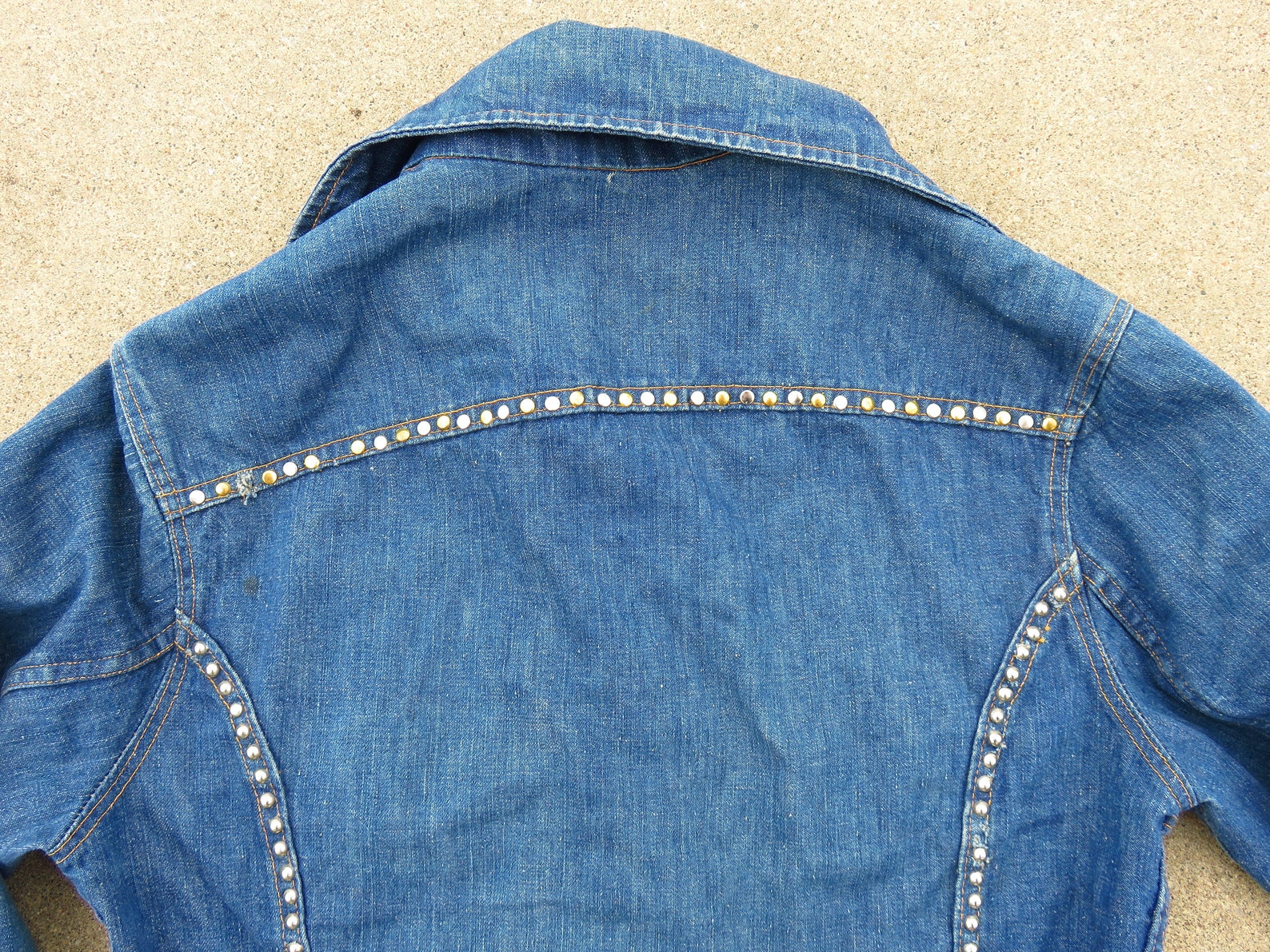 70s Studded Denim Jacket Dagger Collar Glam Star Studs Jean - Etsy