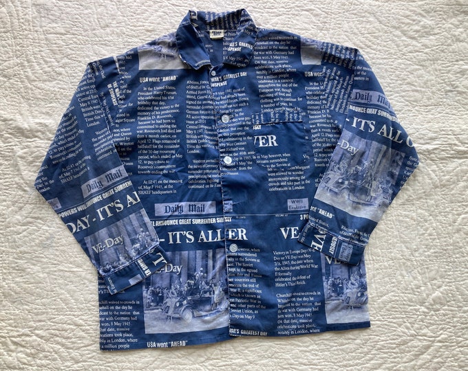 XL 1980s Newspaper Print Shirt Button Down Shirt Pajama Novelty Print ...