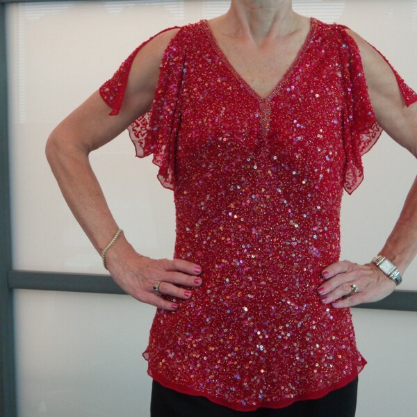 Red Sequin Top - Etsy