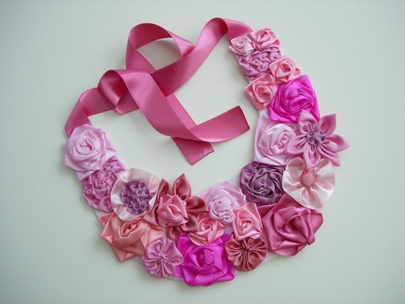 Pretty pink OOAK Ribbon Textile Statement Bib Necklace Collar | Etsy