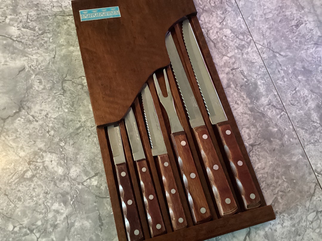 Forgecraft Stainless Midcentury Knife Set With Wooden Rack, 6 Piece ...