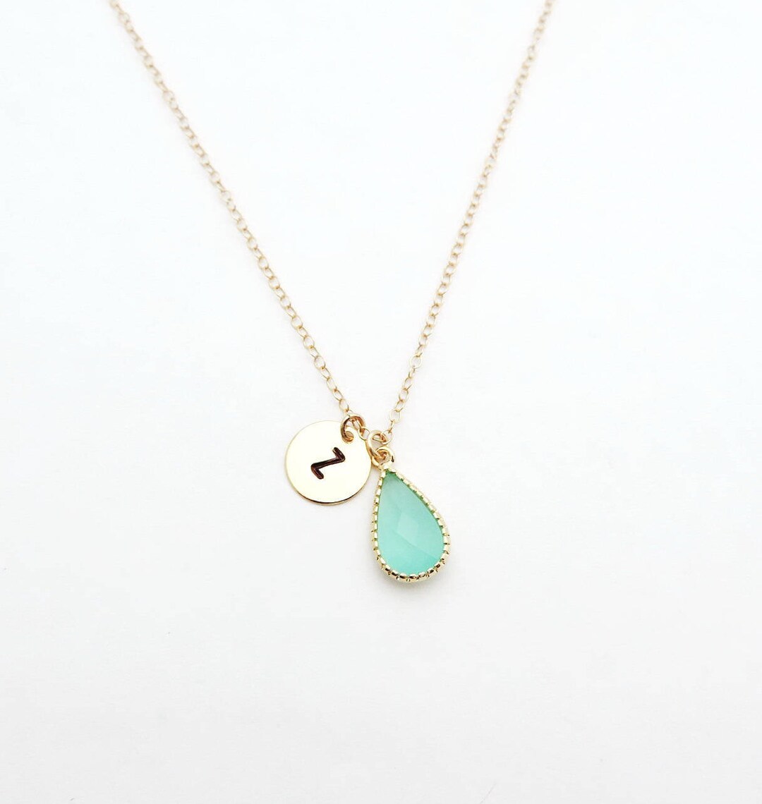 March Birthstone Charm Initial Coin Necklace, March Charm Necklace ...